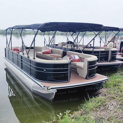 China 25FT Aluminio Pontoon Boat Party Boat con motor y remolque for sale