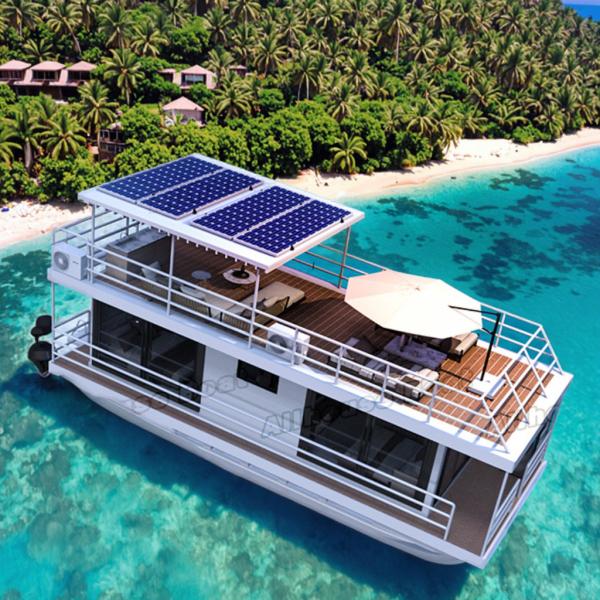 Quality Customized Aluminum Floating Boat Hotel Pontoon Style Houseboat High Capacity for sale