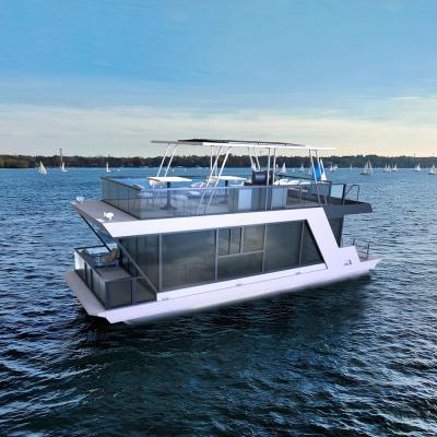 China OEM Aluminum Luxury Pontoon Houseboats 30 People Floating Restaurant Houseboat for sale