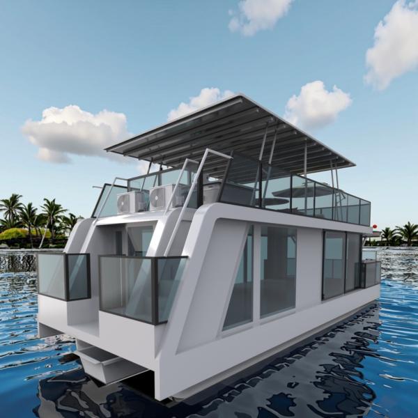Quality Robust Construction Luxury Pontoon Boat Aluminum Houseboats Custom Design for sale