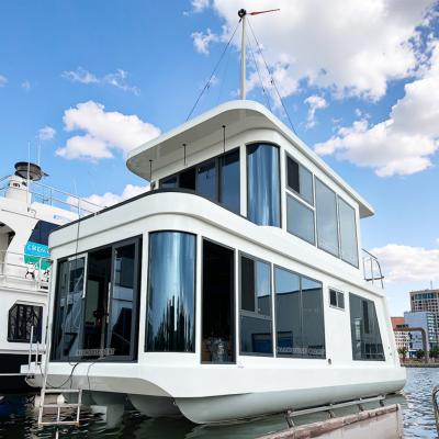 China Luxe aluminium twee verdiepingen woningboot 11.5m lengte ponton woningboot Te koop