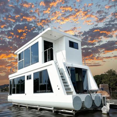 China TV Equipped House Boat Luxury Double Decker Pontoon Boat For 25 People for sale