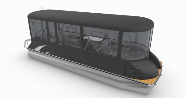 Quality Customizable 25ft Fiberglass Pontoon Boat 12-15 People With Swim Ladder for sale