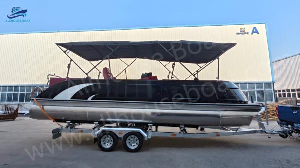 Quality Customizable 25ft Fiberglass Pontoon Boat 12-15 People With Swim Ladder for sale