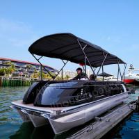 Quality Customizable 25ft Fiberglass Pontoon Boat 12-15 People With Swim Ladder for sale