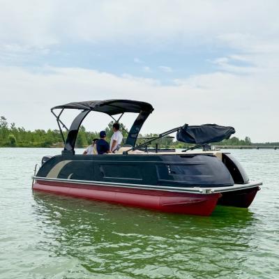 China 23FT Hybrid Pontoon Boat Sleek Fiberglass Bow & Durable Aluminum Body For Elevated Experience And Fuel Efficiency for sale