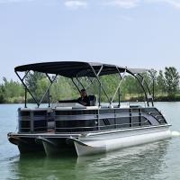 Quality 25ft Modern Black & Silver Pontoon Boat - Sleek Design For Premium Leisure & for sale