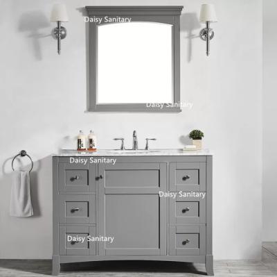 China Floor Standing Marble Top Bathroom Vanity Grey Color Big Drawers With DTC Metal Runners for sale