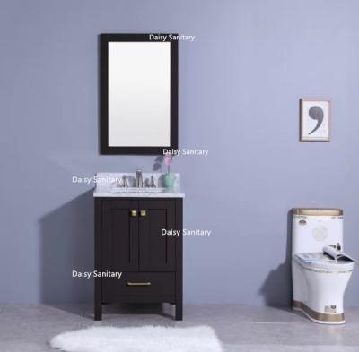 China All Thick Solid Wood Marble Top Bathroom Vanity With Square Ceramic Basin for sale