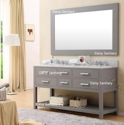 China Grey 60 Inch Wood Bathroom Vanities , Wood Sink Vanity With Double Sink for sale