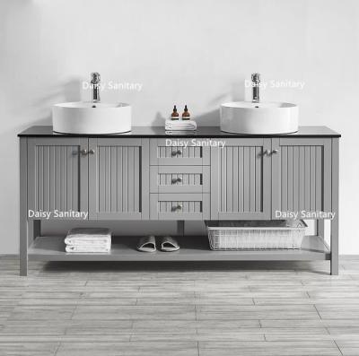 China Large Sized Solid Wood American Bathroom Vanity Coated Wood Color With Grey for sale