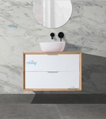 China Popular Wood Colour Timber Wall Hung Bathroom Vanities With Metal DTC Runners for sale