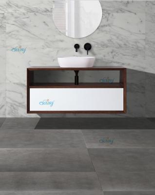 China Modern Luxury Style Timber Top Bathroom Vanity Open Or Full Back Board Structure for sale