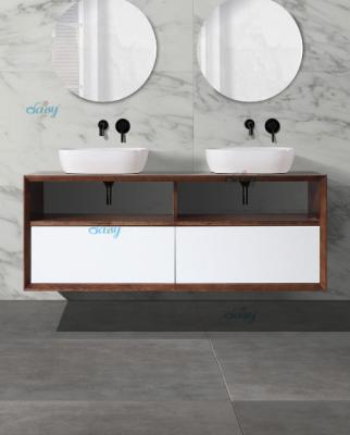 China Mirrored Cabinet Double Sink Bathroom Vanity Oak Wood Or Bamboo Wood Material for sale