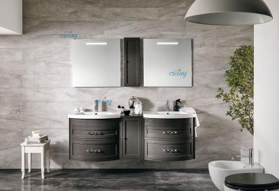 China Home Decor Grey Double Sink Vanity , Two Sink Vanity With A Small Side Cabinet for sale