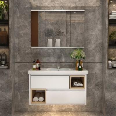China DTC Metal Runners Single Basin Bathroom Vanity , Finger Pull Handle White Single Vanity for sale