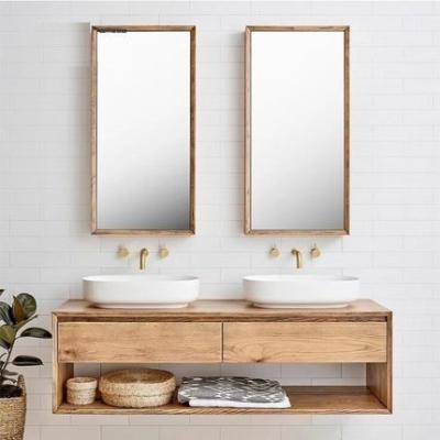 China Light Wood Colour Timber Top Vanity Unit , Two Basins Timber Look Vanity for sale