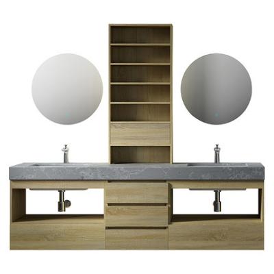 China Large Storage Space Grey Bathroom Vanity , 2 Touch Round Mirrors Wall Mount Vanity for sale