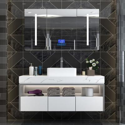 China Modern luxury style Single Bathroom Vanity with hidden design mirror cabinet for sale