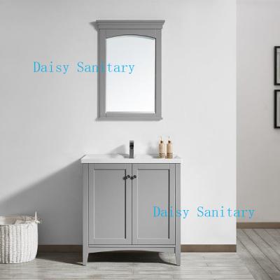 China Popular Grey 30 Inch Custom Bathroom Vanities American Standard With 4 Wood Legs for sale