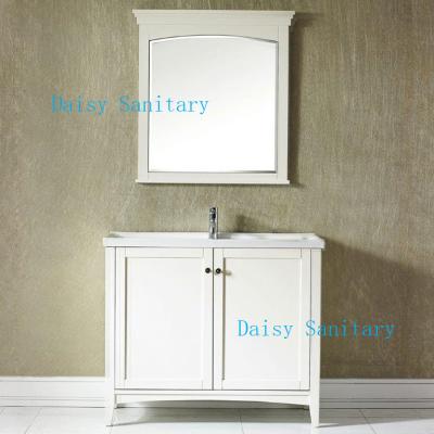 China Waterproof Design Wood Bathroom Vanity With Mirror , Warm White Bathroom Vanity for sale