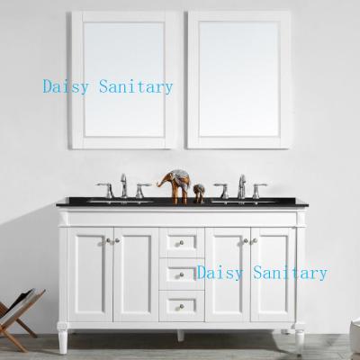 China Double Sink Modern Style Real Wood Bathroom Vanity With Black Marble Top for sale