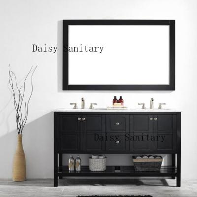 China 60 Inch Luxury Style Real Wood Bathroom Vanity , Wooden Bathroom Cabinets With 4 Legs for sale