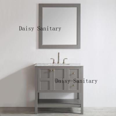 China Popular Grey Natural Wood Bathroom Vanity With Wood Framed Design Mirror for sale