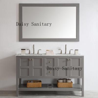 China All Wood Design Double Sink 60 Inch Bathroom Furniture Vanities With Solid Door for sale