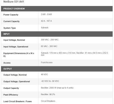 Cina 75A Sistema di alimentazione a corrente continua Emerson Vertiv Netsure 531A41 Con modulo rettificatore R48-2000e3 in vendita