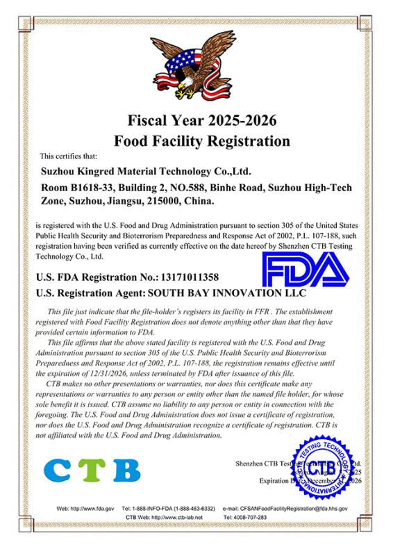 FDA - Suzhou Kingred Material Technology Co.,Ltd.
