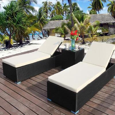 China Outdoor Garden Wicker Patio Chaise Lounge Set Adjustable PE Rattan Reclining Chairs with Cushions and Side Table for sale