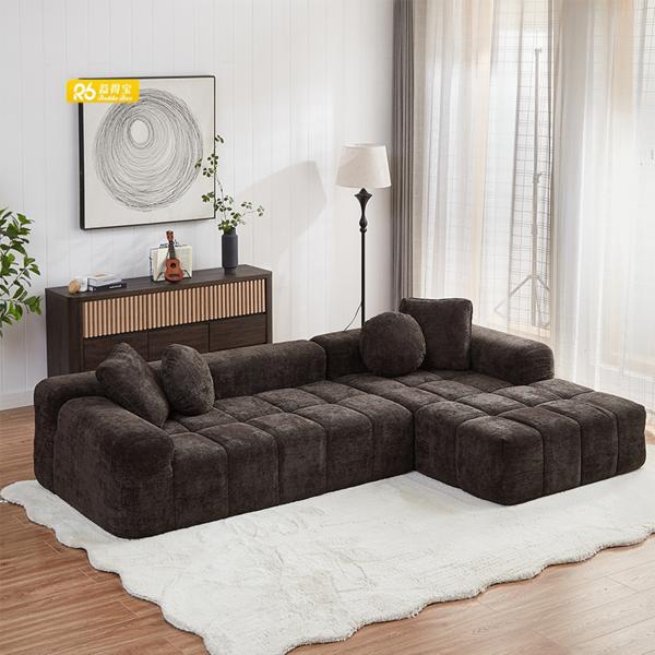 Quality Compressed Chenille Fabric Sectional Sofa With Chaise Lounge For Small Spaces for sale