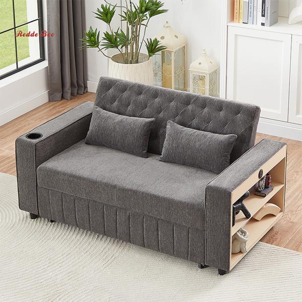 Quality Redde Boo 3 in 1 Convertible Sleeper Sofa Bed With Side Storage, Pull Out Couch for Living Room, Adjustable Backrest, Linen Fabric Sofa Bed, Futon Couches Gray for sale