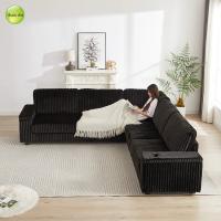 Quality Corduroy L - Shaped Sofa with USB Ports: Plush, Practical for Comfort & Device for sale