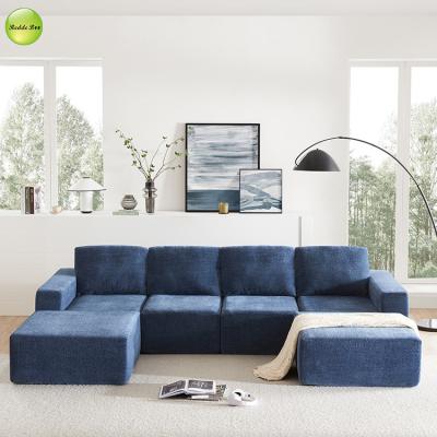 China Modular Tweed Fabric Couch Compressed Chenille Sectional Sofa Skin Friendly for sale