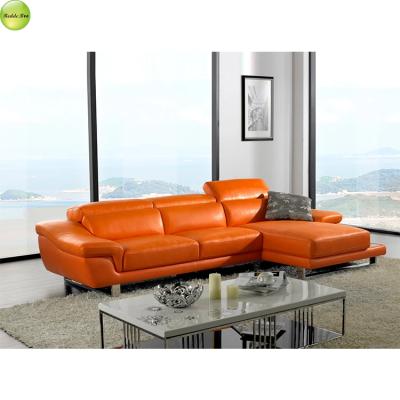 China Orange Genuine Leather Corner Sofa Furniture Sectional Couch U Shaped for sale