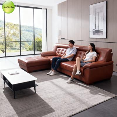 China ReddeBoo Brown Leather L - Shaped Lounger: Ample Seating, Chic – Great for Relaxing for sale