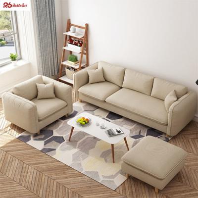 China Apartment Modular Linen Slipcovered Sofa Upholstered Cotton Linen Couch With Ottoman for sale
