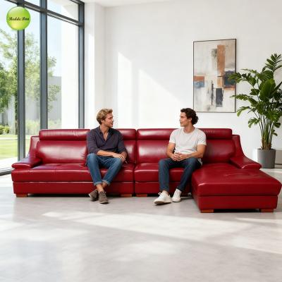 China Bold Red Leather L - Shaped Sofa: Vibrant, Plush – Perfect for Lively Conversations for sale