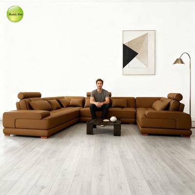 China Minimalist Gray Leather Modular Sofa: Geometric Lines, Premium Build – Modern Art Hub Transform for sale