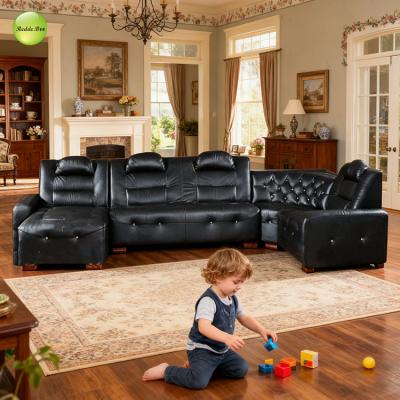 China Modular Black Leather Set: Tufted Elegance, Recliner Utility – Transform Home into a Sophisticated Retreat for sale
