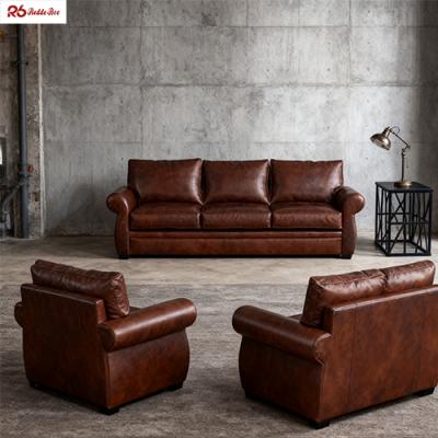 China Ergonomic Polished Brown Full Grain Leather Sofa Corner Lounge Anti Aging for sale