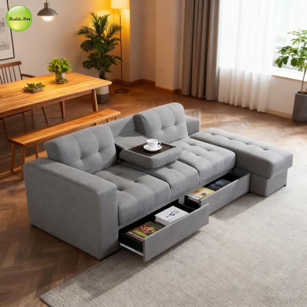 Quality Foldable Sofa Bed Furniture Sectional Couch With Drawer Storage Ottoman for sale