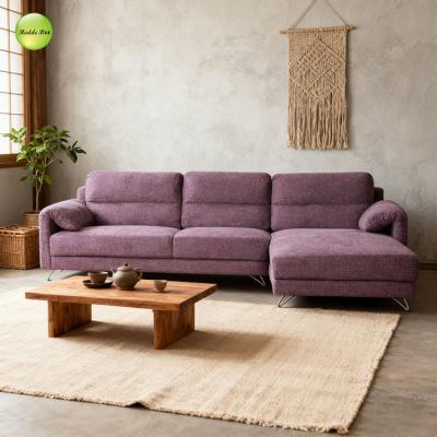China ODM Slipcovered L Shaped Sectional Sofa Couch Deep Seat Purple Linen Fabric for sale