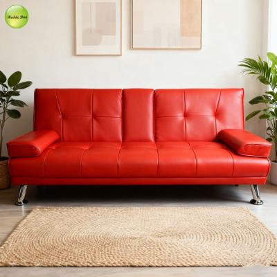 China Space Saving Multifunctional 2 Seater Sofa Bed Settee PU Leather With Cup Holder for sale