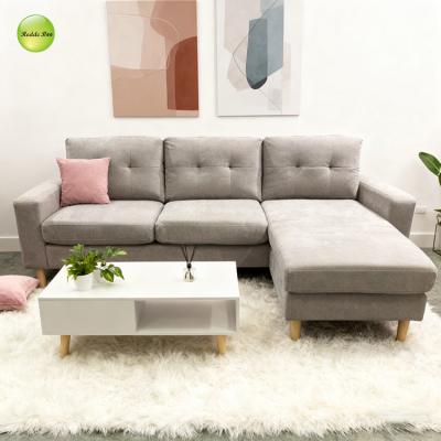 China Breathable Tufted Corduroy Fabric L Shaped Sectional Sofa Light Gray for sale