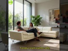 8033Trendy Cream Leather Sofa: Premium, Comfort - Focused – Redefine Living Space Luxury