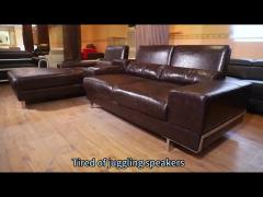 9114Smart White Leather Sectional: Built-in Speakers, Charging Ports – Ultimate Entertainment Hub