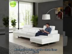 8099Minimalist White Leather L - Sofa: Clean Lines, Effortless Elegance – For Minimalist Spaces